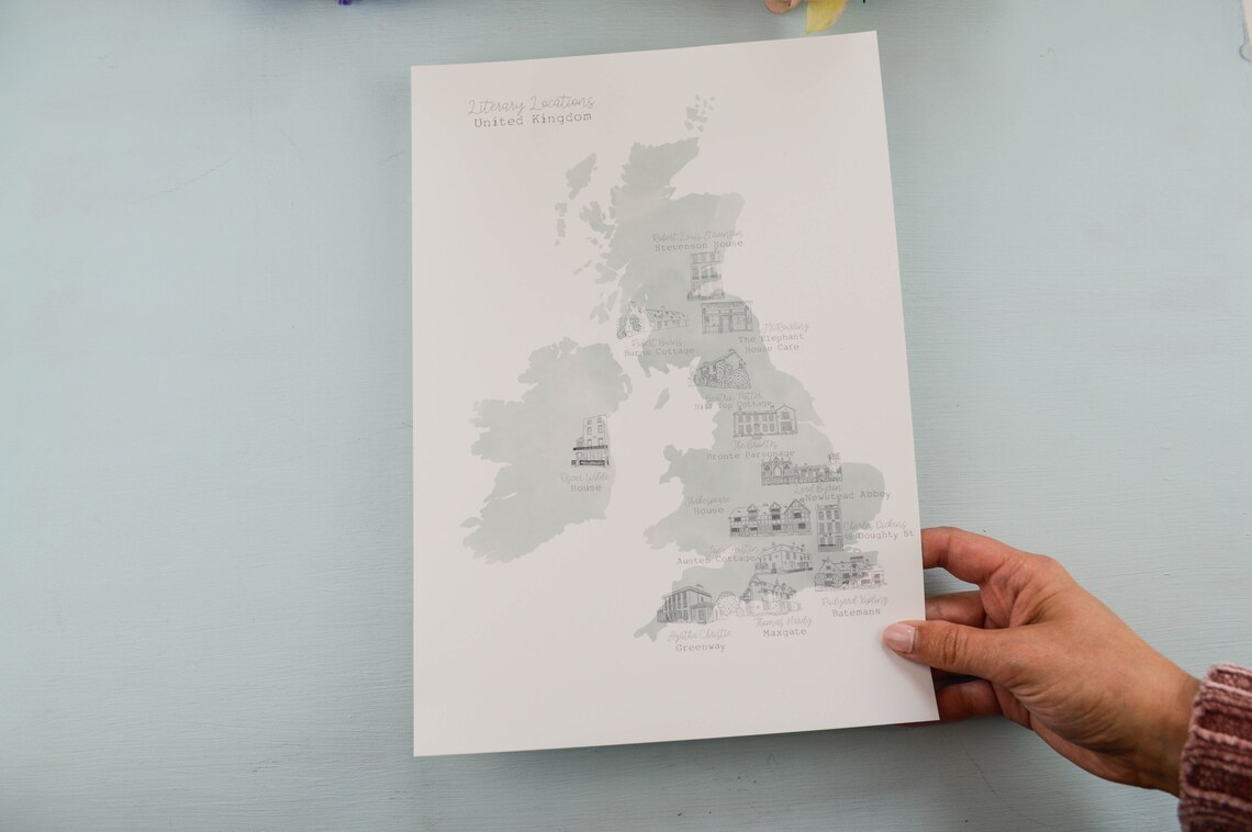Literary Locations Writers Map Print Jane Austen Beatrix - Etsy