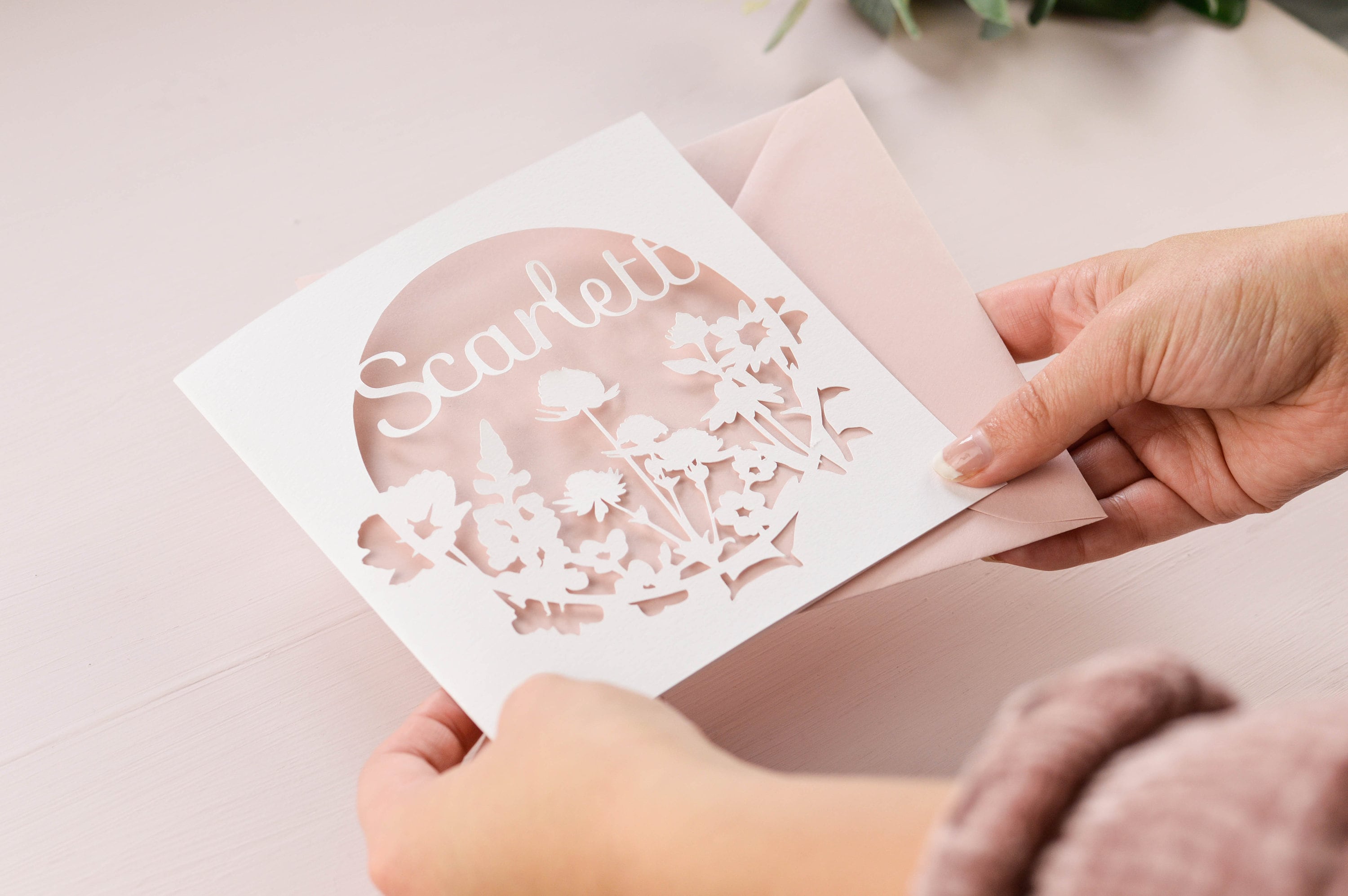 Personalised Floral Wildflower Papercut Name Card, Wedding ...