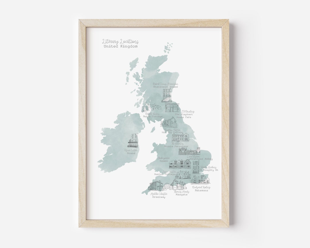 Literary Locations Writers Map Print, Jane Austen, Beatrix Potter ...