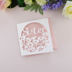 Floral Sister Papercut Card, Birthday Card for Her, Thank You Card ...
