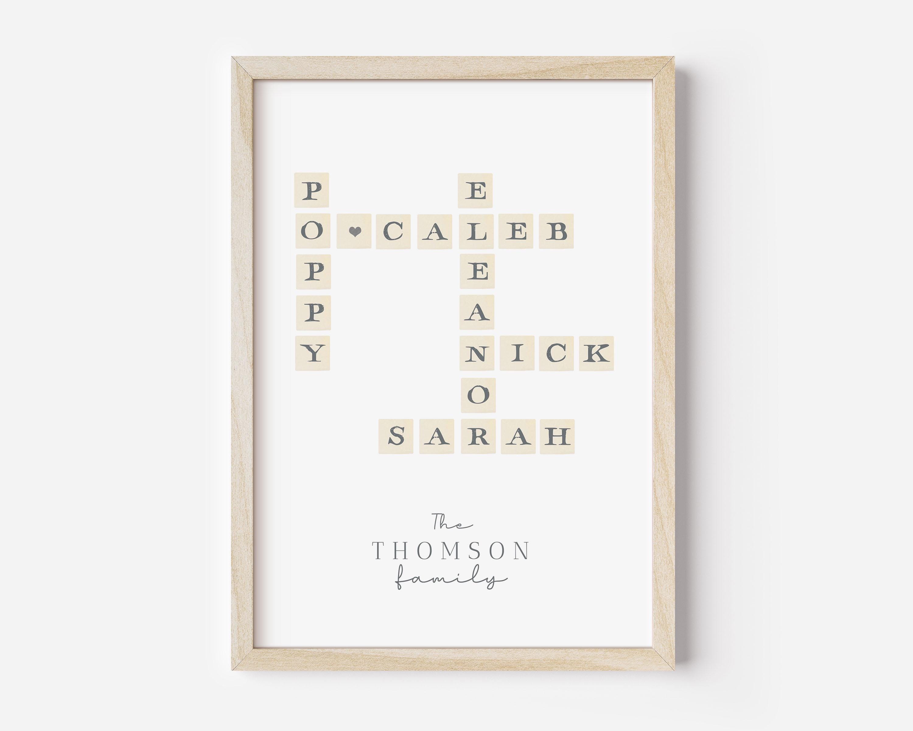 Personalised Word Tile Family Print, Word Game Picture With Names ...