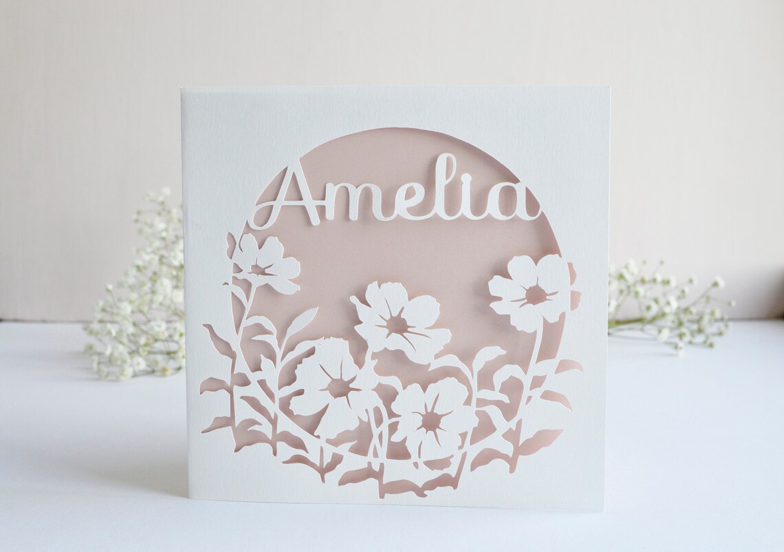 Personalised Floral Papercut Name Card Wedding / Anniversary - Etsy
