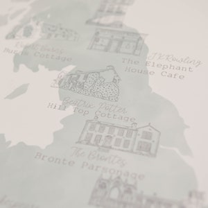 Literary Locations Writers Map Print, Jane Austen, Beatrix Potter ...