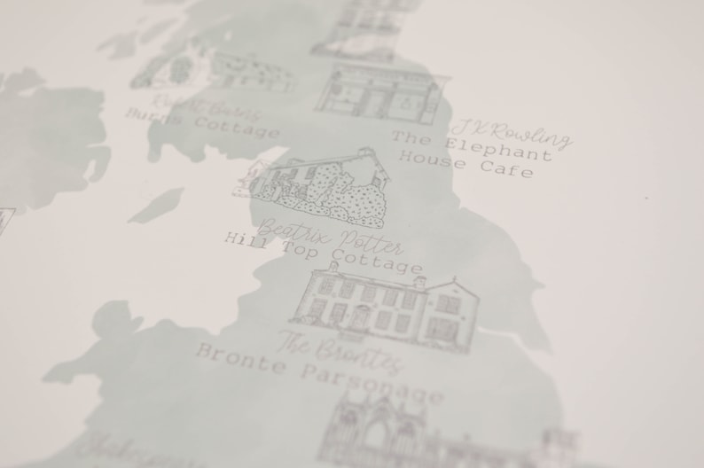 Literary Locations Writers Map Print, Jane Austen, Beatrix Potter ...