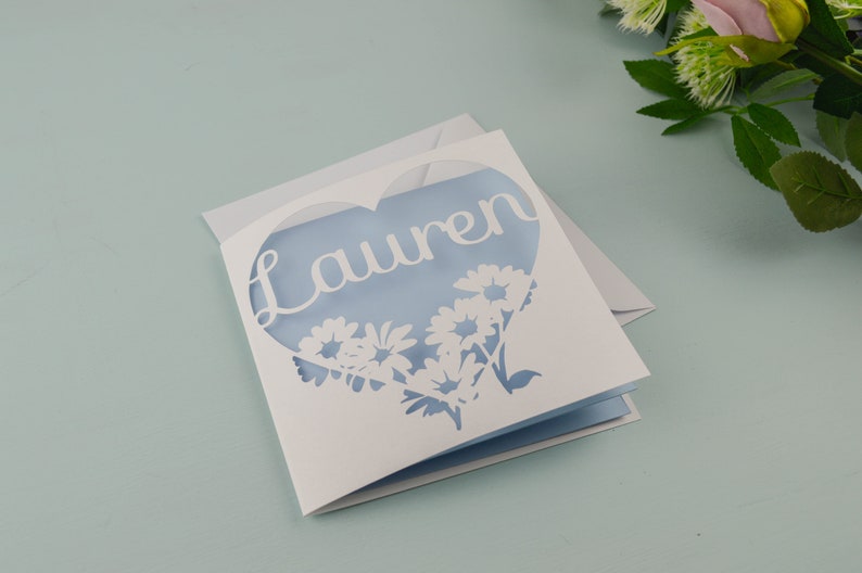 Personalised Floral Heart Papercut Name Card, Wedding / Anniversary ...