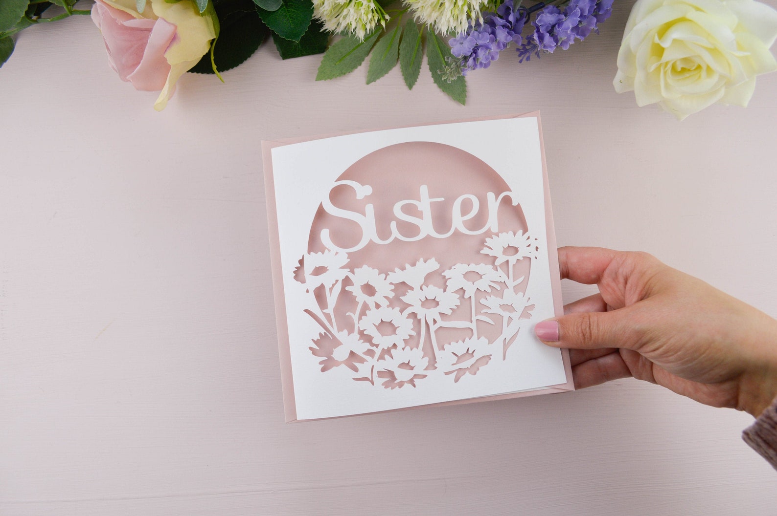 Floral Sister Papercut Card Birthday Card for Her Thank You | Etsy