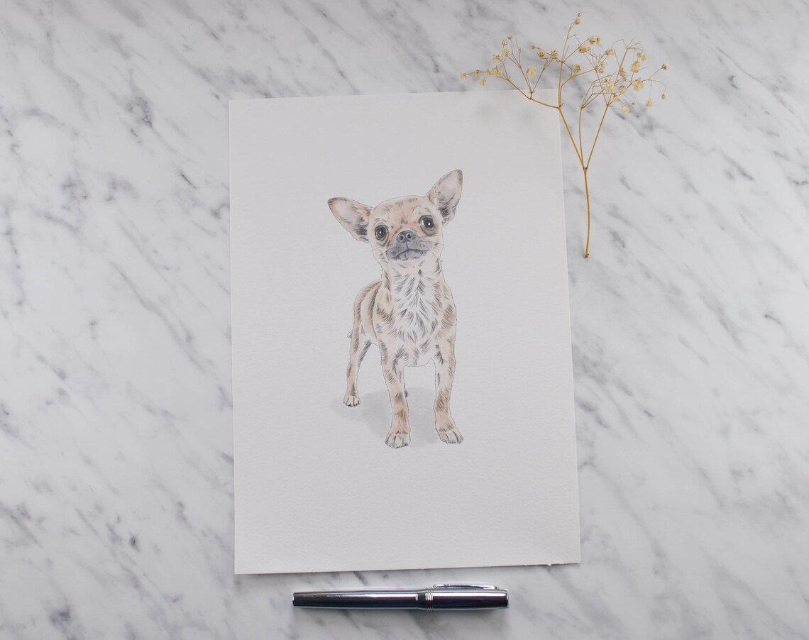 Personalised Pet Portrait Print Custom Ink & Watercolour | Etsy