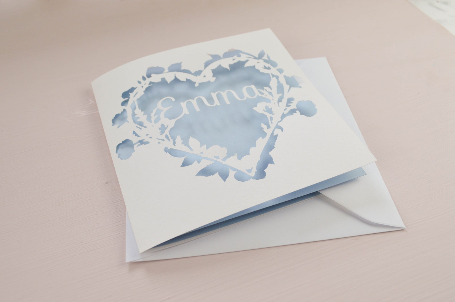 Personalised Floral Love Heart Papercut Name Card Wedding / - Etsy