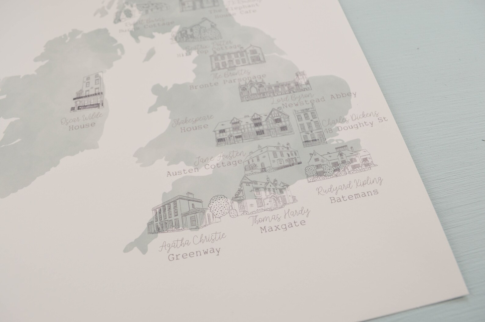 Literary Locations Writers Map Print Jane Austen Beatrix - Etsy