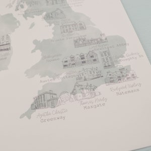 Literary Locations Writers Map Print, Jane Austen, Beatrix Potter ...