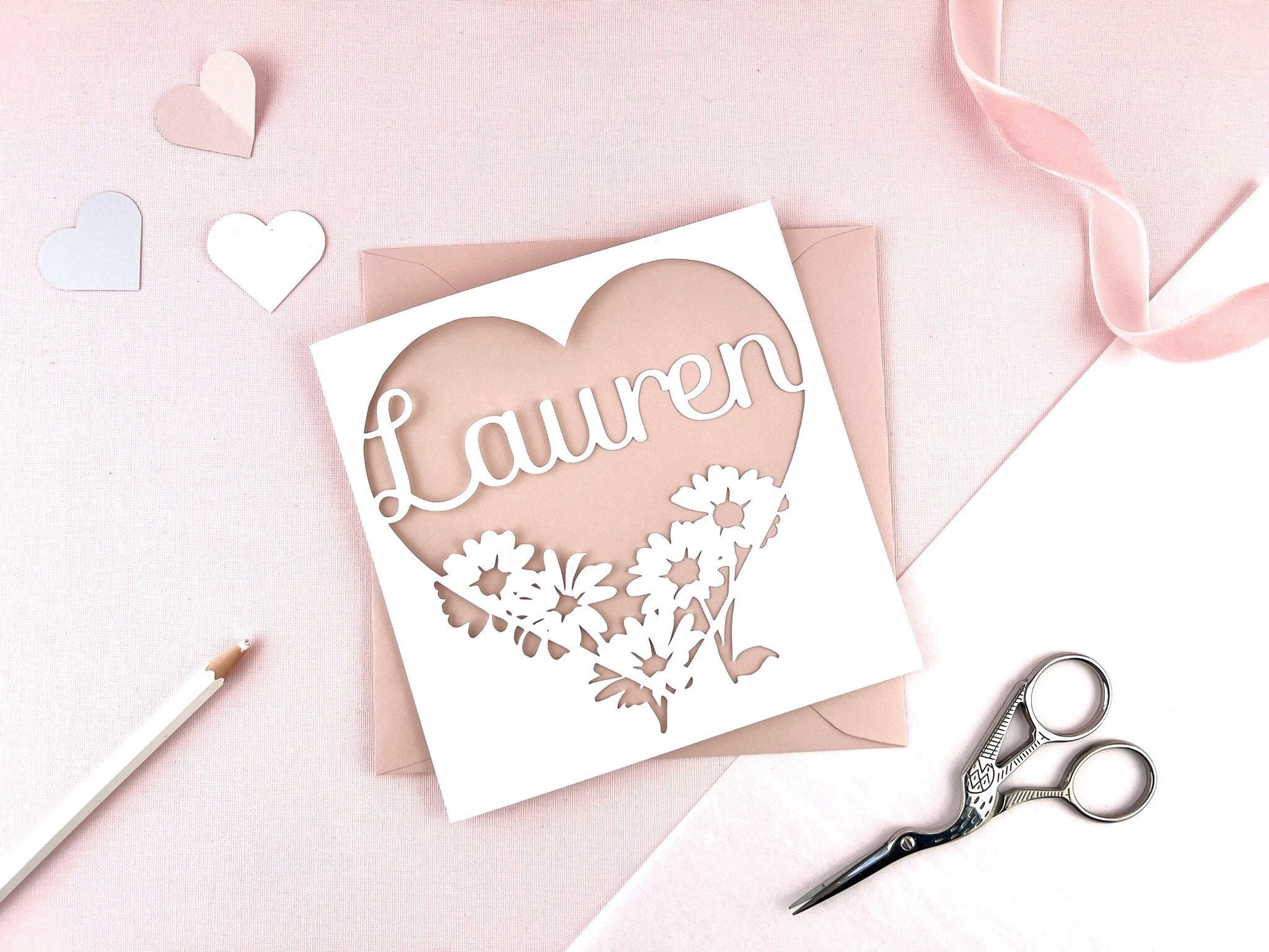 Personalised Floral Heart Papercut Name Card Wedding / - Etsy