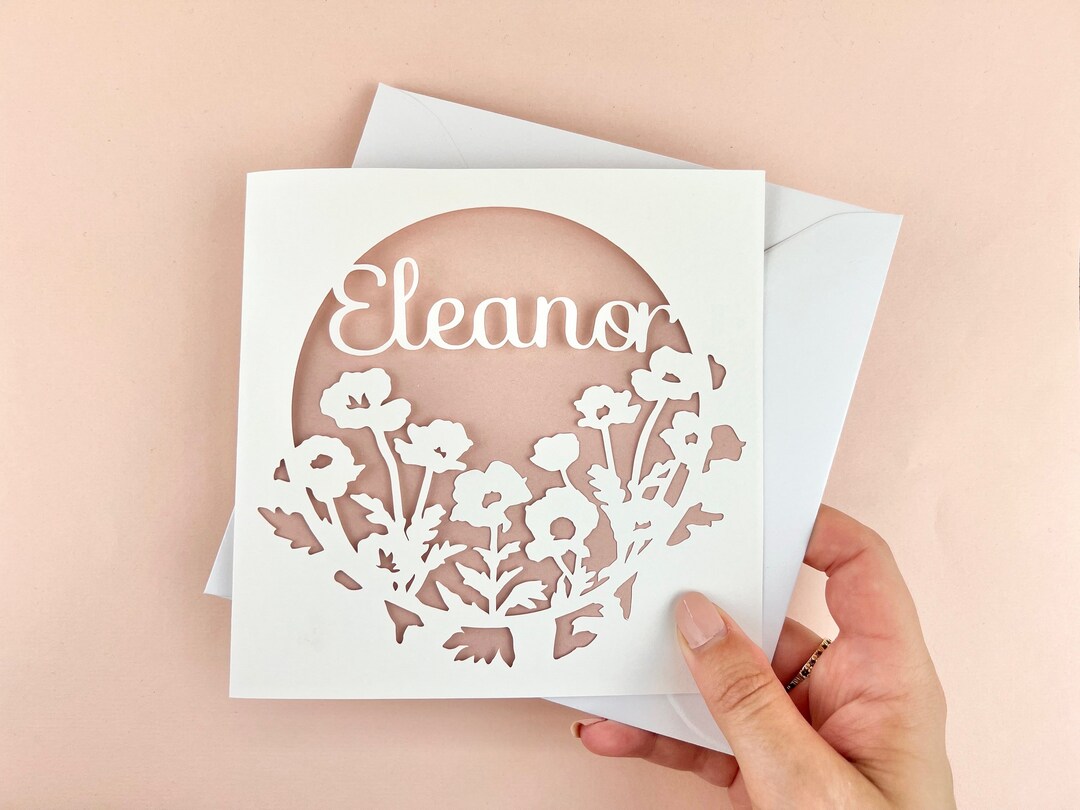 Poppy Flower Personalised Floral Papercut Name Card, Wedding ...