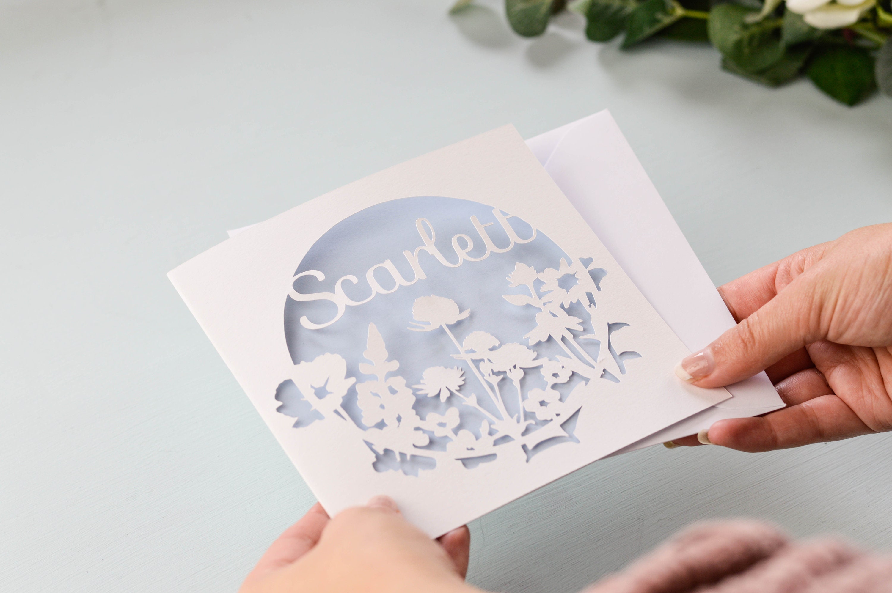 Personalised Floral Wildflower Papercut Name Card Wedding / | Etsy UK