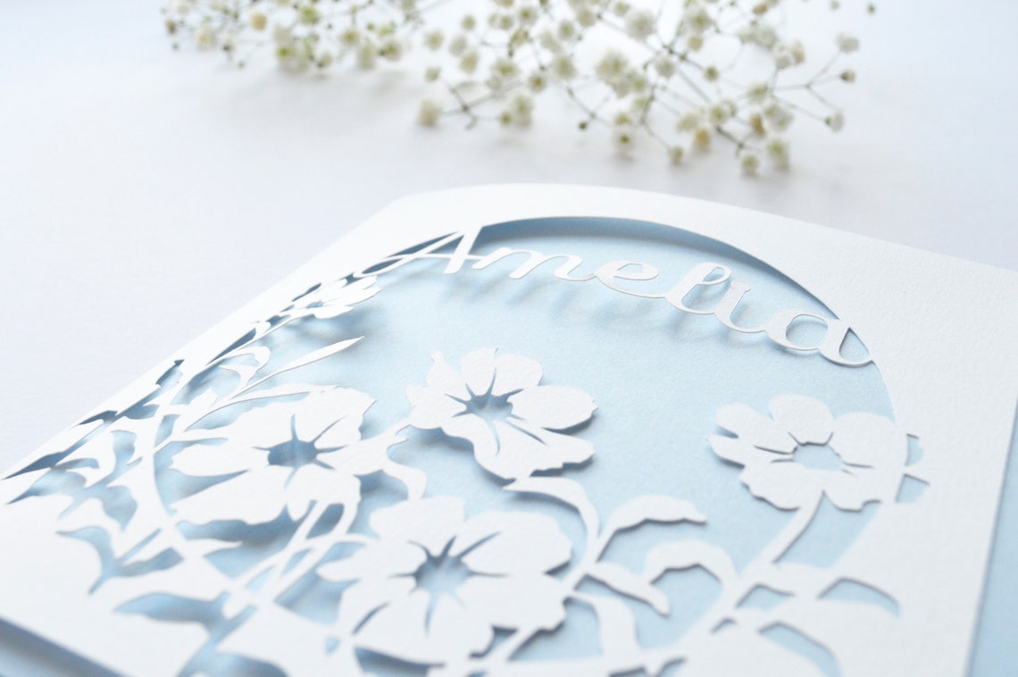 Personalised Floral Papercut Name Card Wedding / Anniversary - Etsy