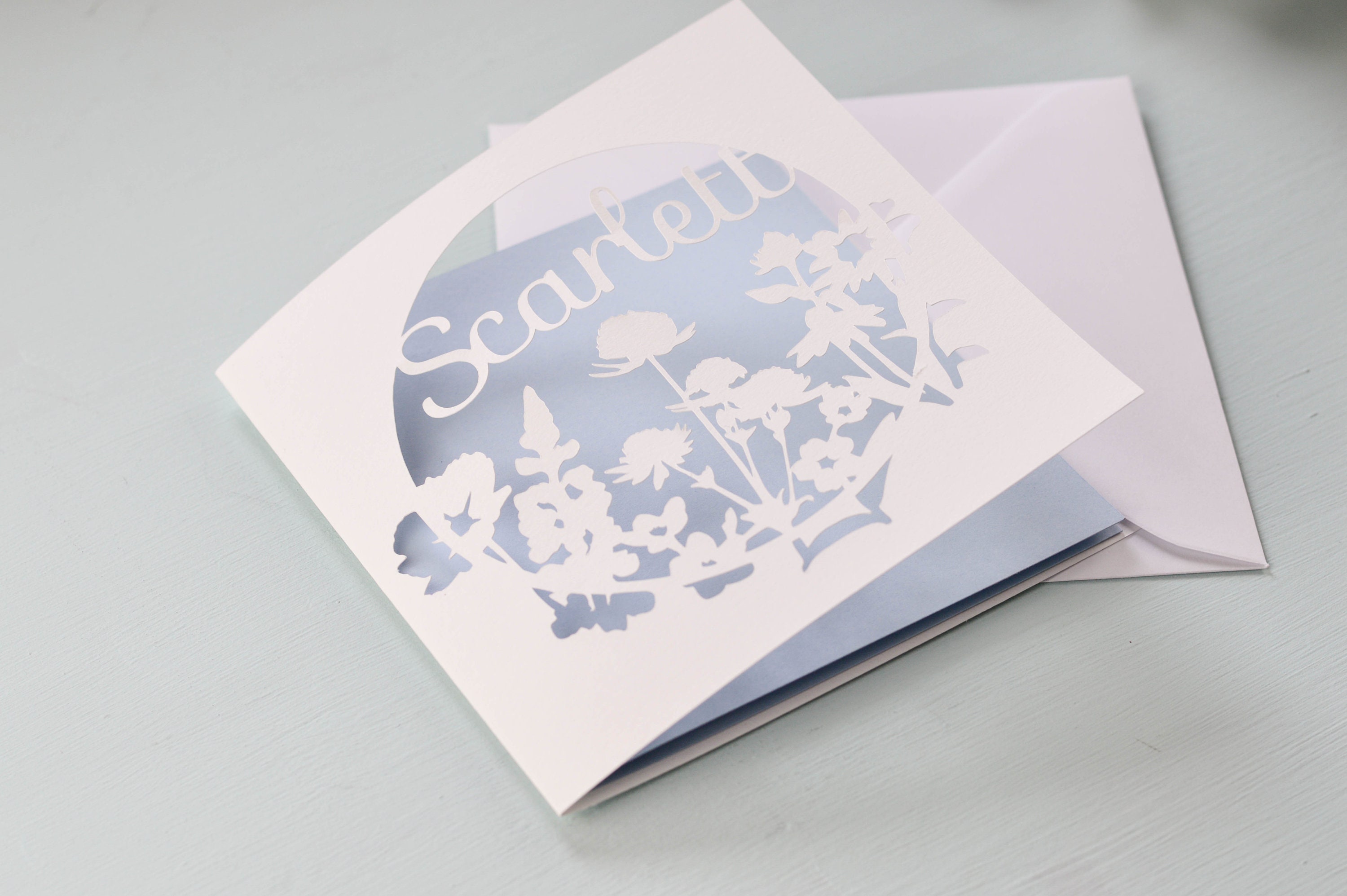 Personalised Floral Wildflower Papercut Name Card Wedding / | Etsy UK