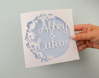 Personalised Floral Papercut Name Card Wedding / Anniversary - Etsy UK