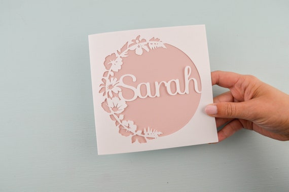 Personalised Floral Wreath Papercut Name Card Birthday Card - Etsy
