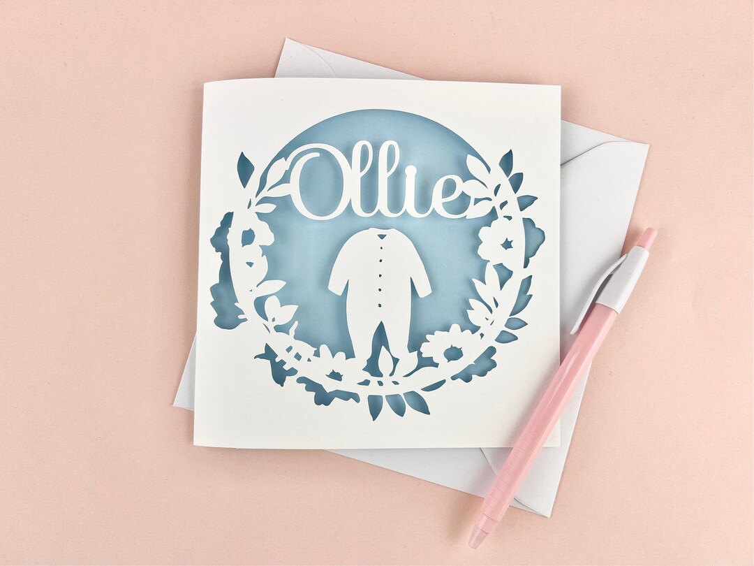 Personalised New Baby Card, Personalised Name Card, Baby Grow Papercut ...