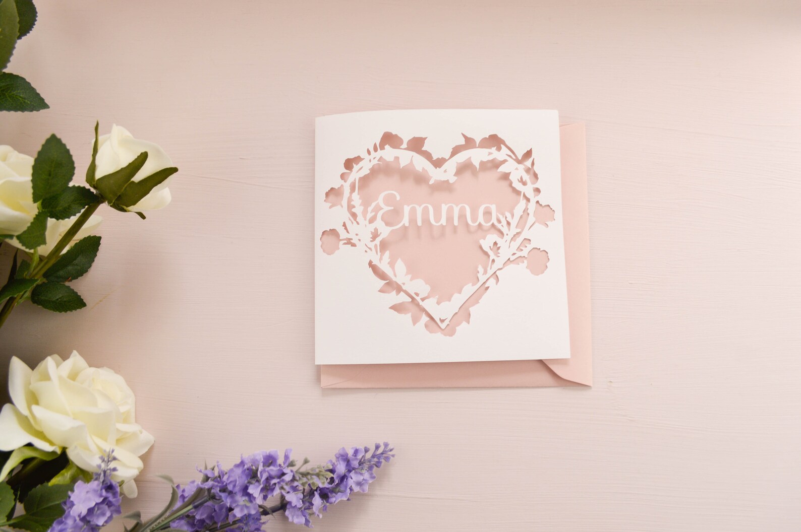 Personalised Floral Love Heart Papercut Name Card Wedding / - Etsy