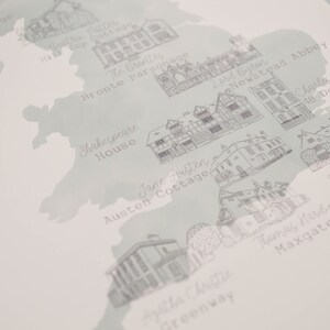 Literary Locations Writers Map Print, Jane Austen, Beatrix Potter ...
