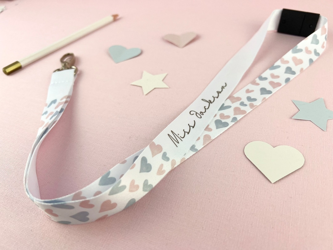 Love Hearts Personalised Lanyard, Custom Lanyard, Customised Name ...