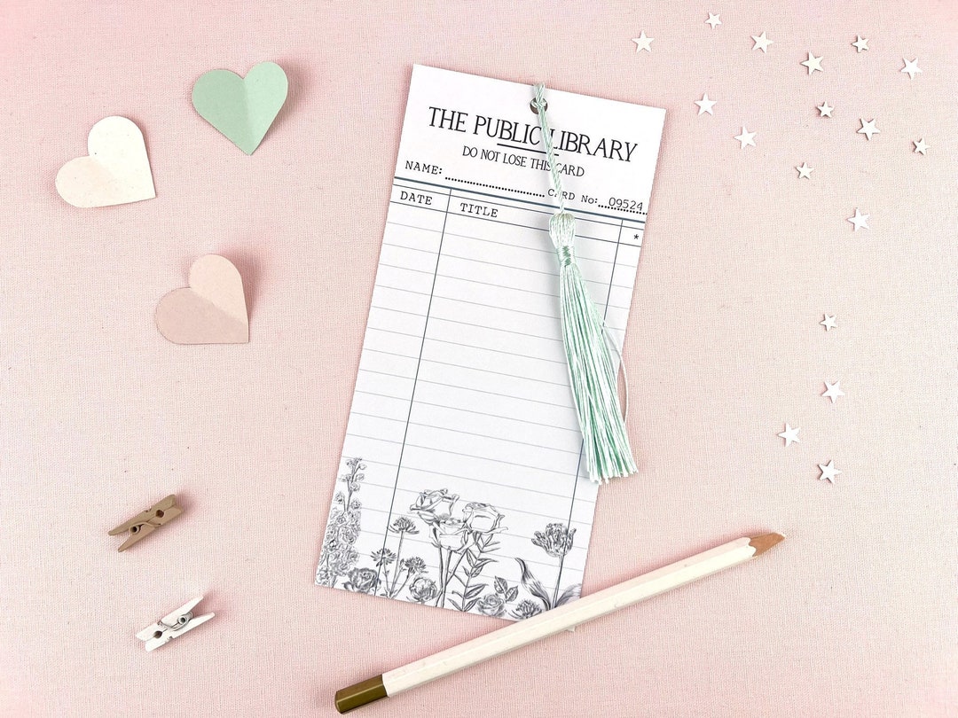 Floral Library Card Bookmark, Reading Log, Book Journal Bookmark ...