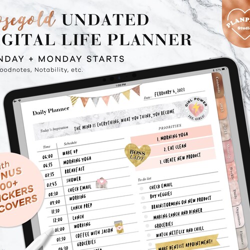 Digital Life Planner Goodnotes Planner Undated Rosegold - Etsy