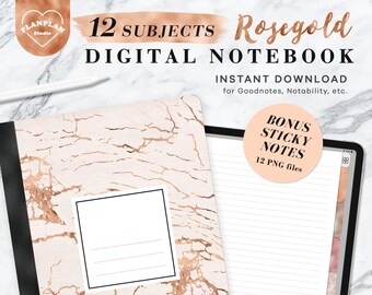 12 Tab Digital Notebook in Rosegold Marble Lined Grid - Etsy