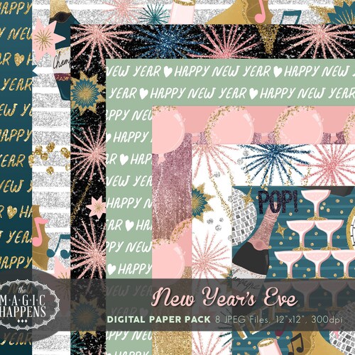 Happy New Year Digital Paper New Year's Eve Scrapbook | Etsy