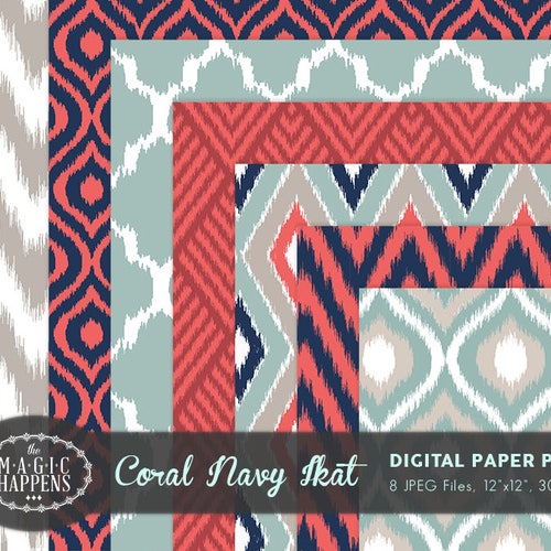 Navy Blue and Chartreuse Ikat Digital Scrapbook Paper and - Etsy