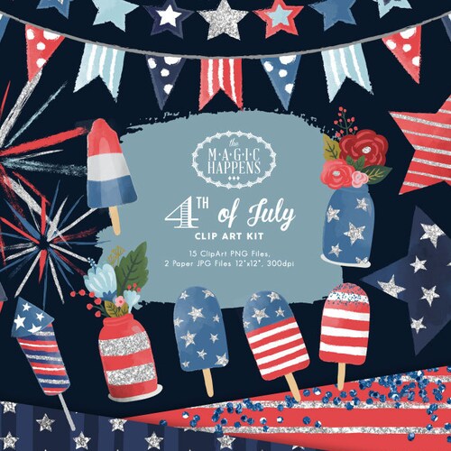 Glitter Fireworks Clipart 4th of July Digital Stickers - Etsy