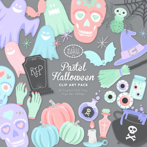 Pastel Halloween Clipart Pink Halloween Clip Art Cute Holo - Etsy