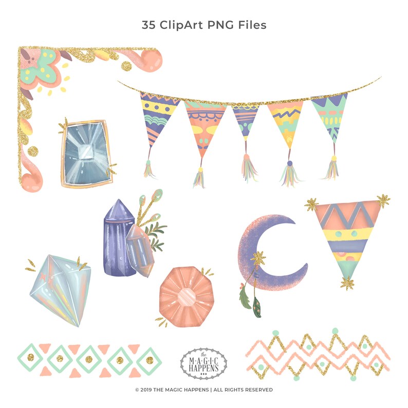 Boho Clip Art Pastel Boho Graphics Bohemia Clipart Ethnic - Etsy