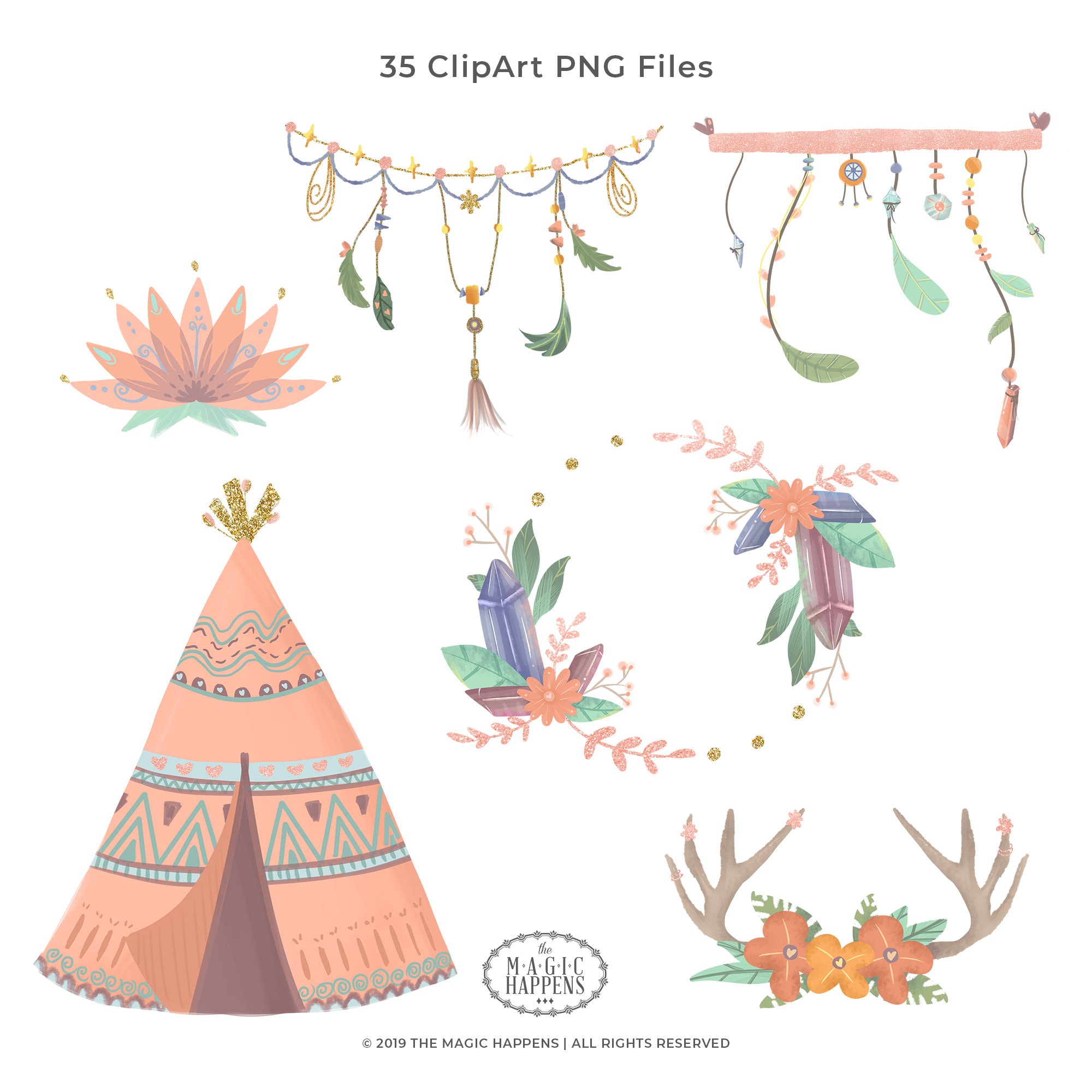 Boho Clip Art Pastel Boho Graphics Bohemia Clipart Ethnic - Etsy