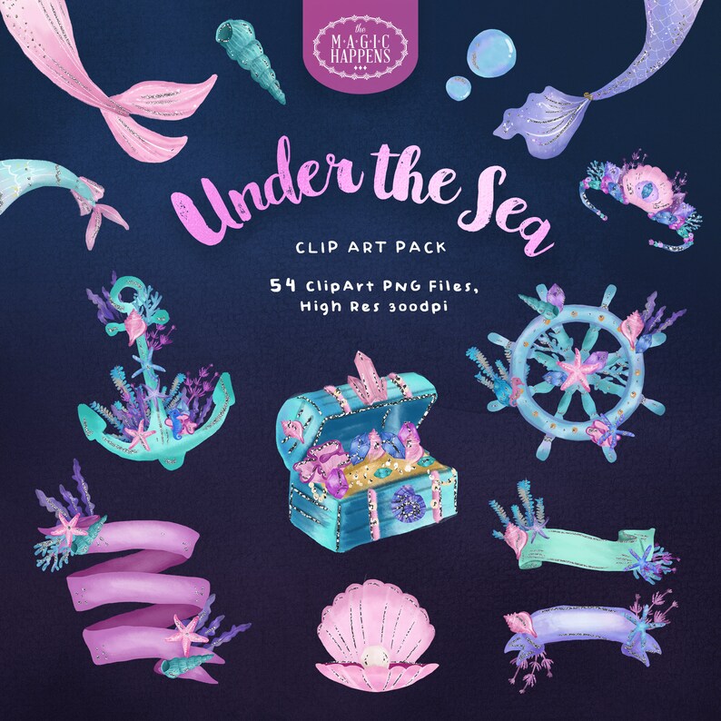 Mermaid Clipart Under the Sea Clip Art Glitter Mermaid - Etsy