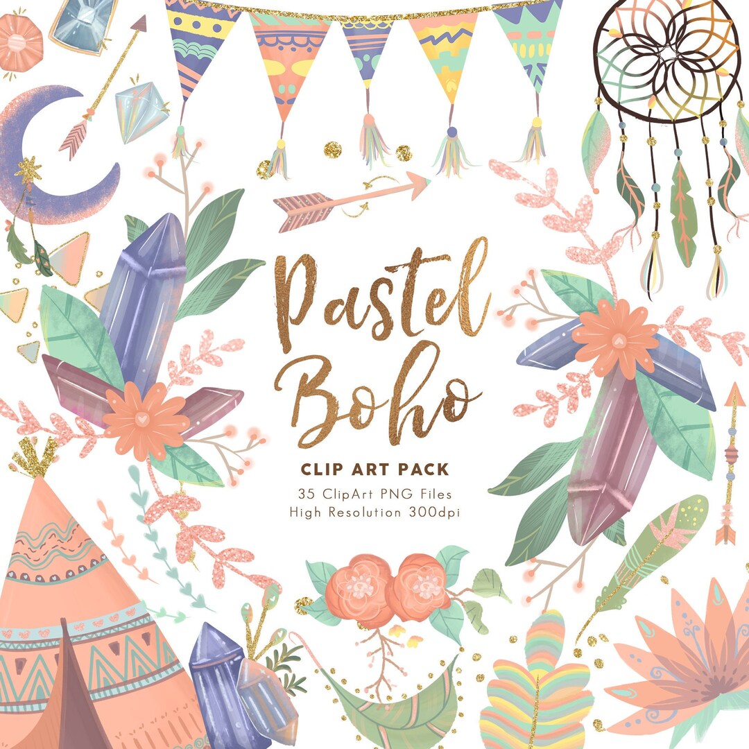 Boho Clip Art Pastel Boho Graphics Bohemia Clipart Ethnic - Etsy