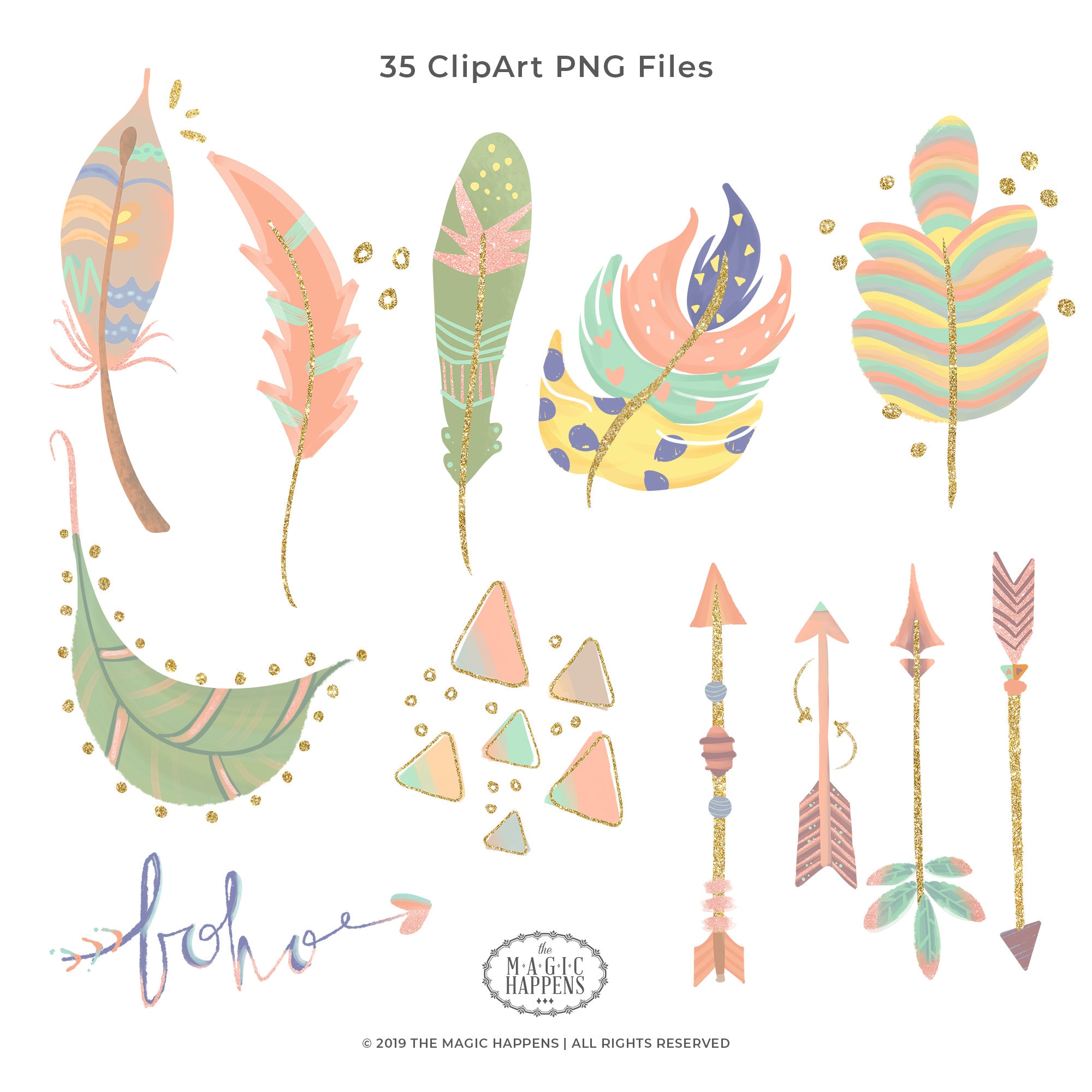 Boho Clip Art Pastel Boho Graphics Bohemia Clipart Ethnic - Etsy