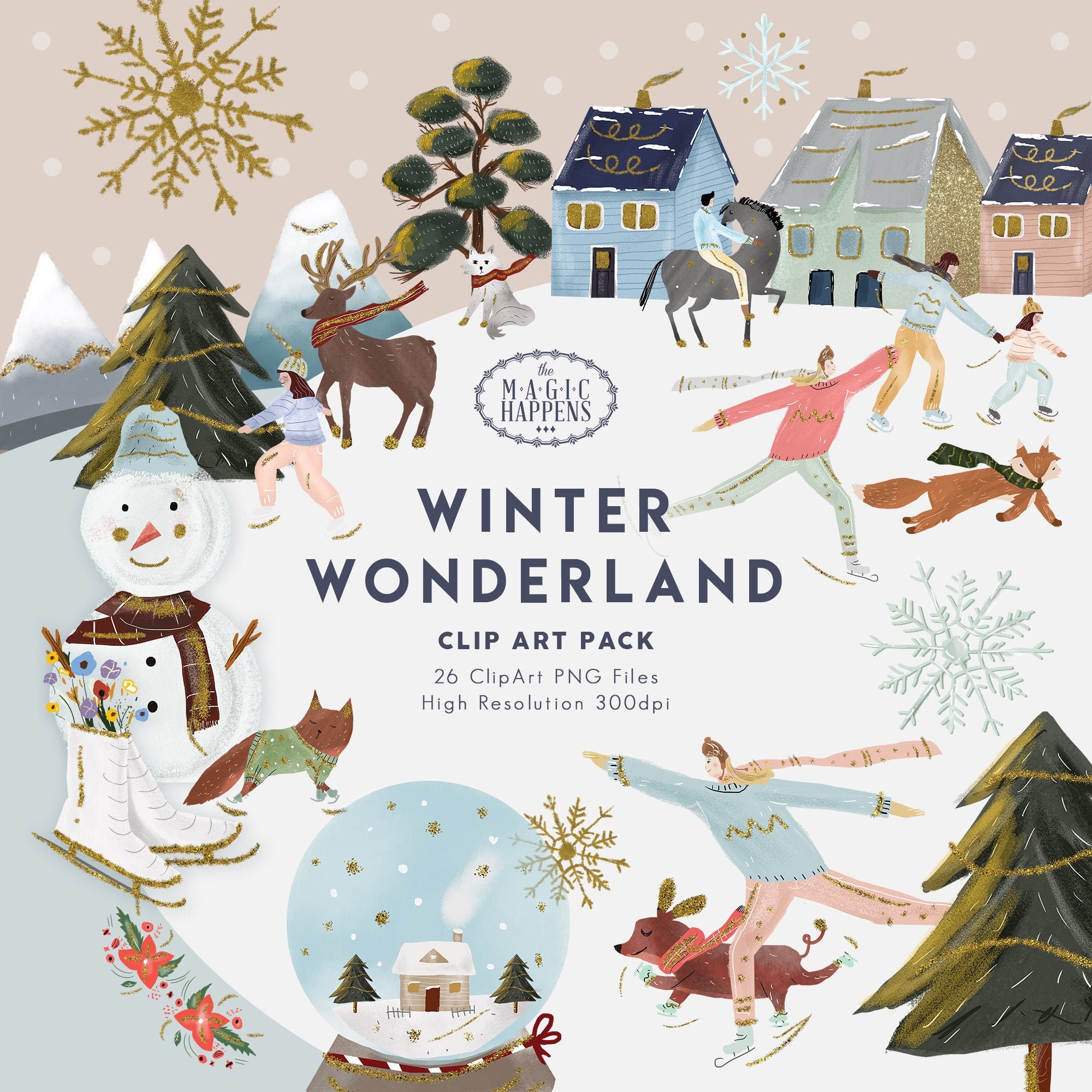 Winter Clipart Watercolor Winter Clip Art Winter Wonderland - Etsy