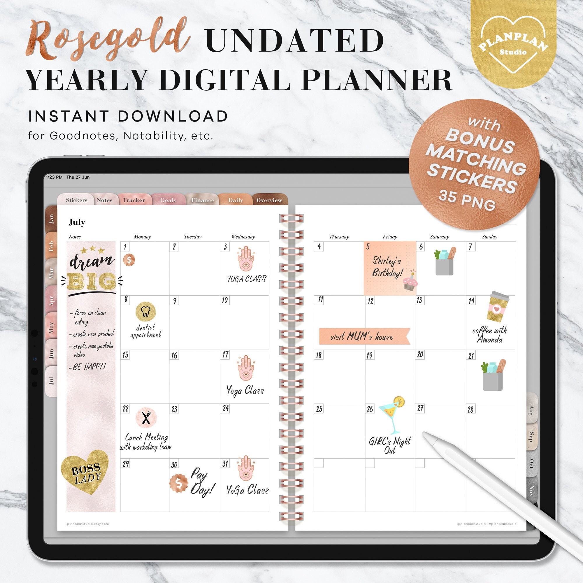 Calendars & Planners Paper Landscape View Pink Digital Planner Digital