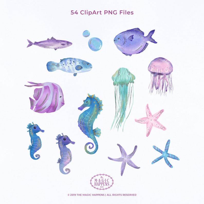 Mermaid Clipart Under the Sea Clip Art Glitter Mermaid - Etsy