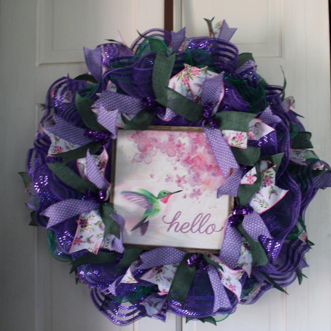 Hello Wreath, Hummingbird Wreath, Summer Wreaths for Front Door, Gift ...