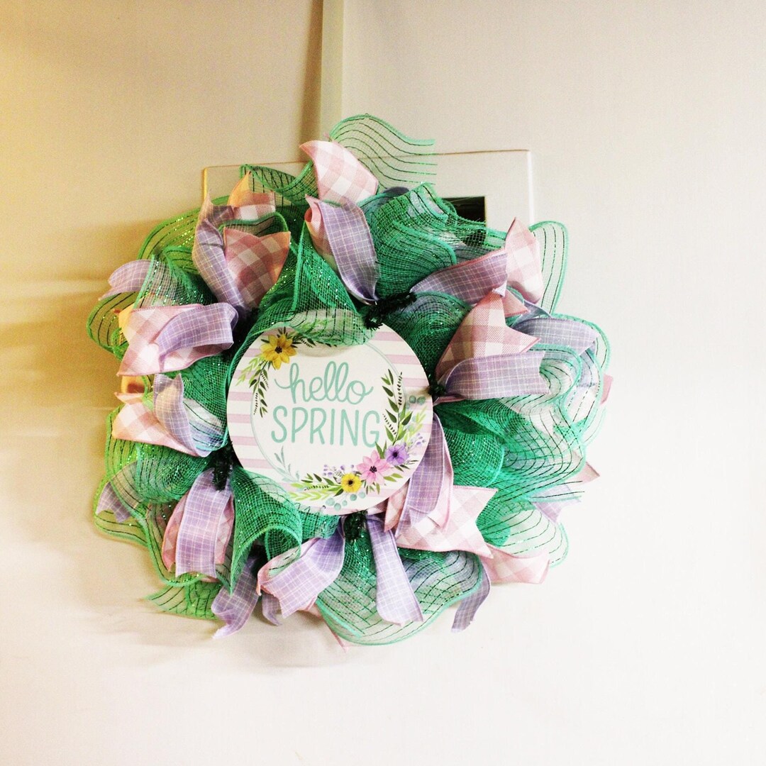 Spring Wreath for Front Door, Front Entry Decor, Hello Spring Wreath ...