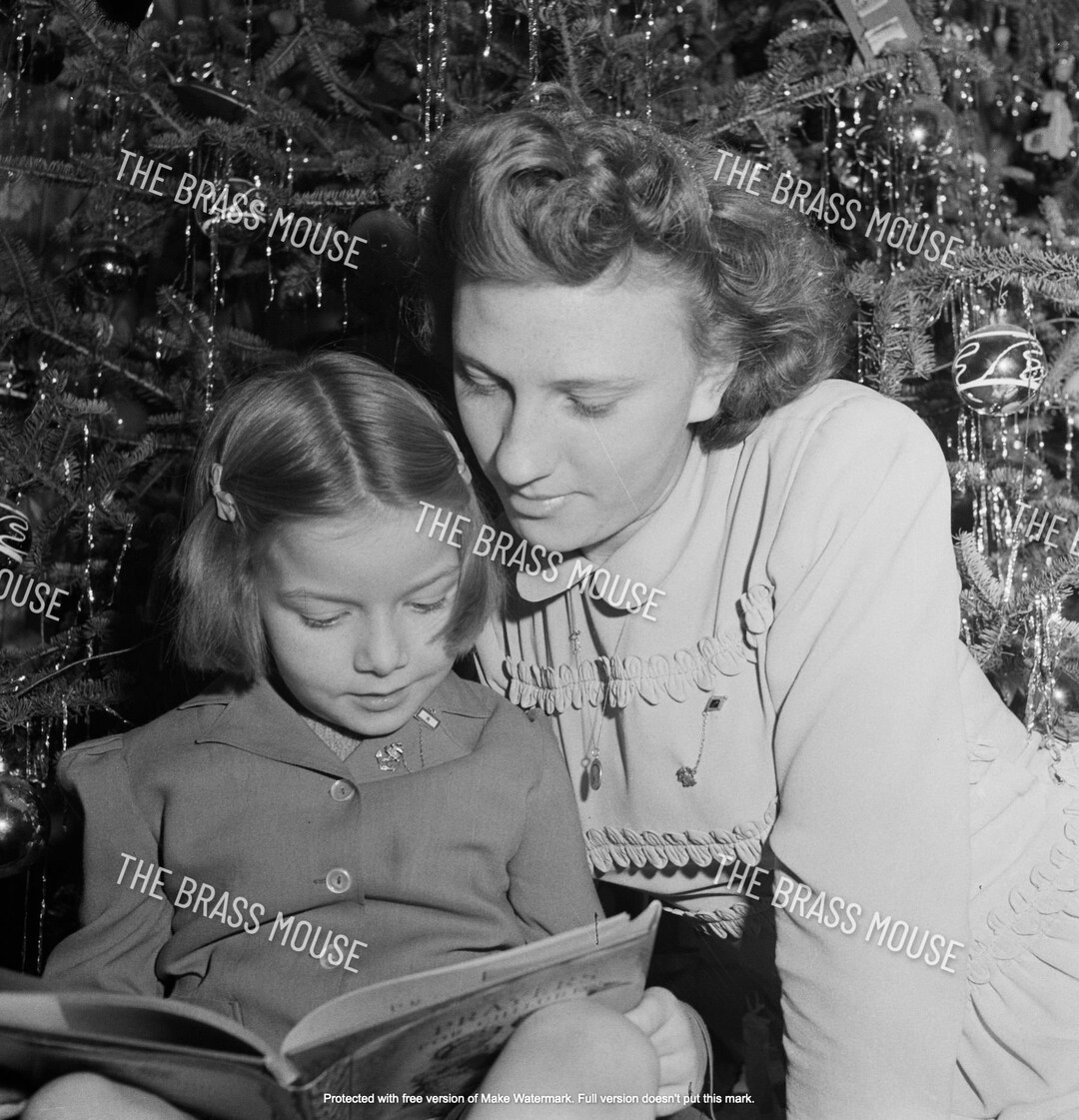 Child and Mother 1940s Reading a Book Vintage Victorian Sepia Instant ...