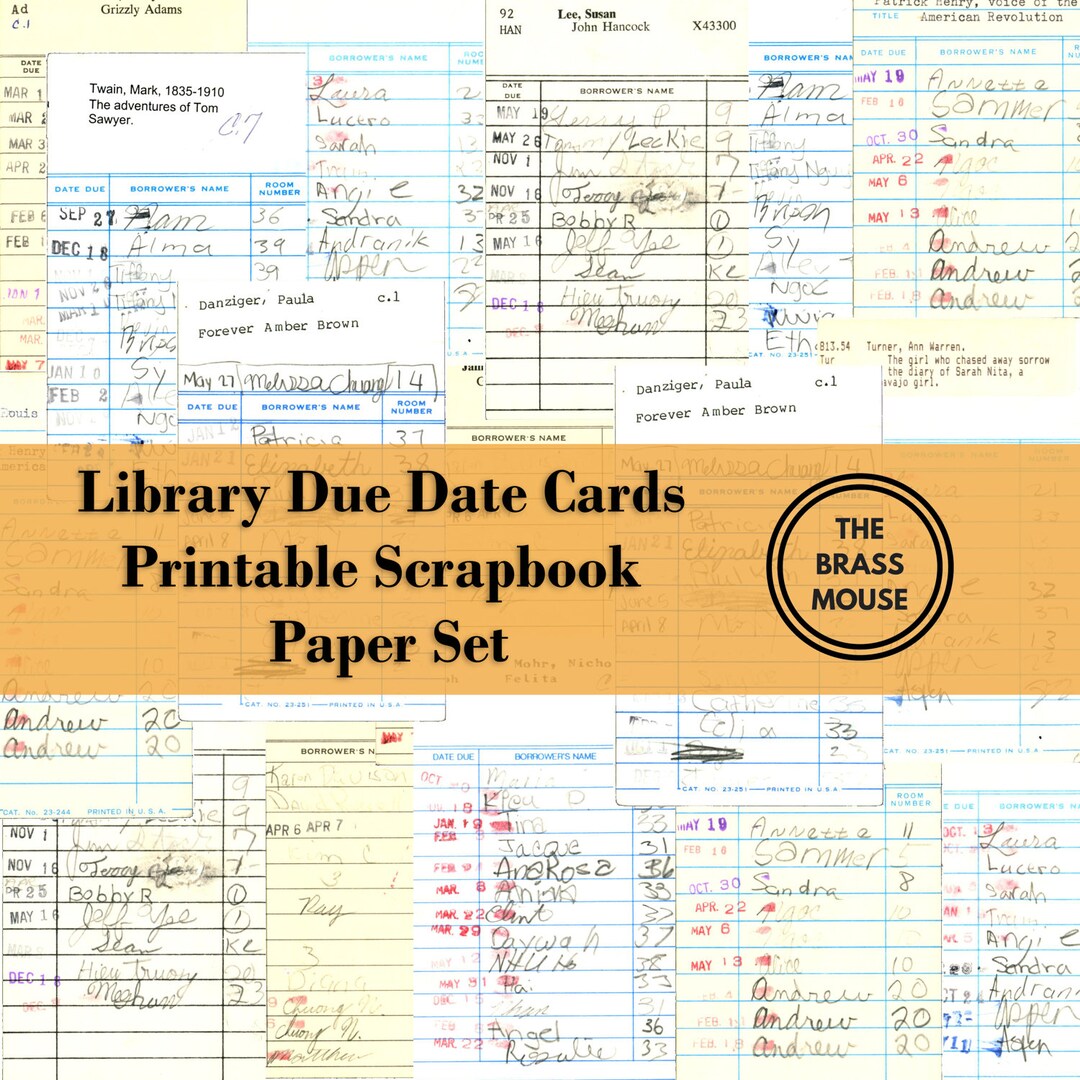 Library Due Date Cards Printable Scrapbook Paper Set and - Etsy