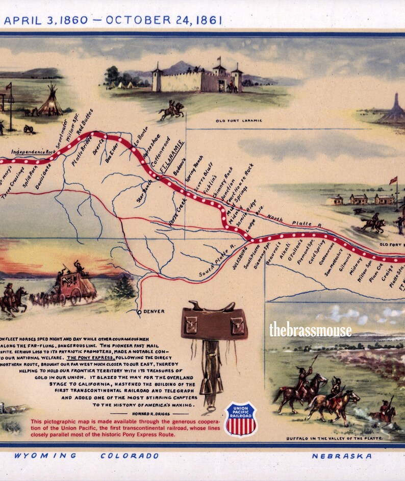 1860s Pony Express Map Extra Large Printable Poster Digital - Etsy