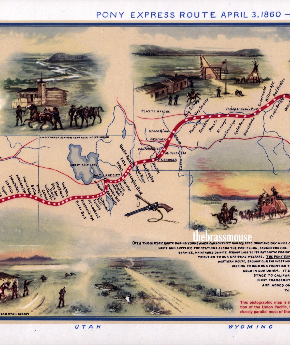 1860s Pony Express Map Extra Large Printable Poster Digital Download ...