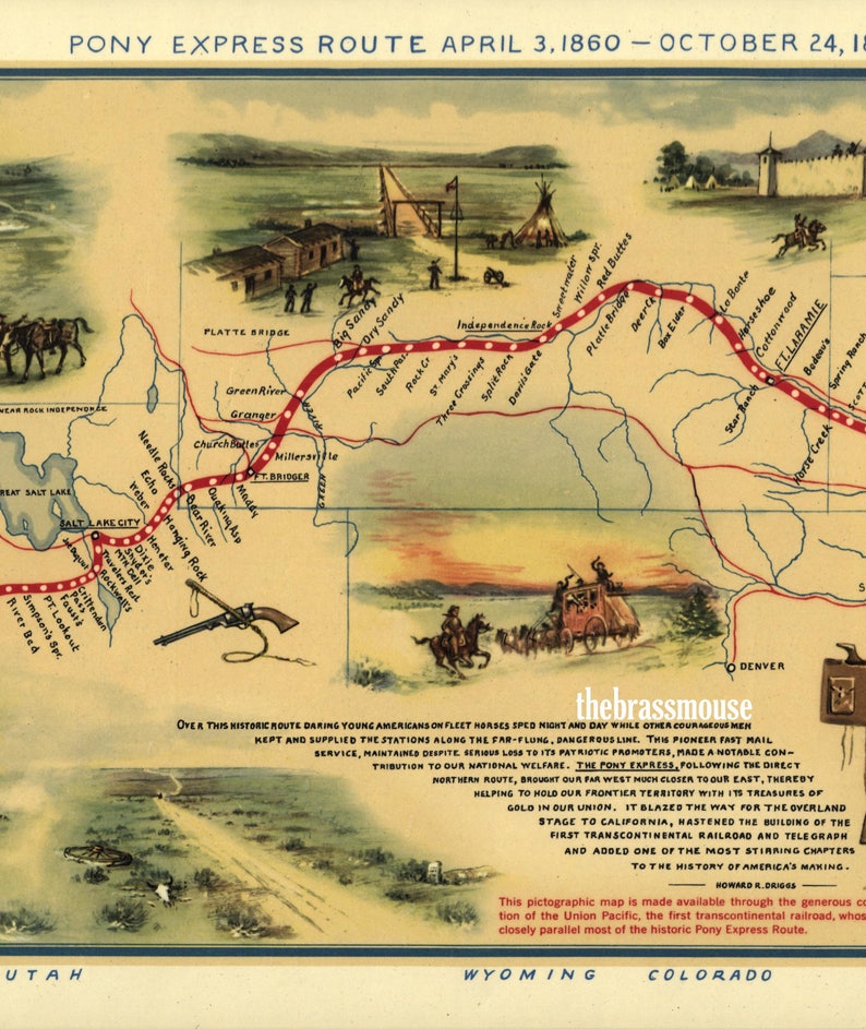 1860s Pony Express Map Extra Large Printable Poster Digital - Etsy