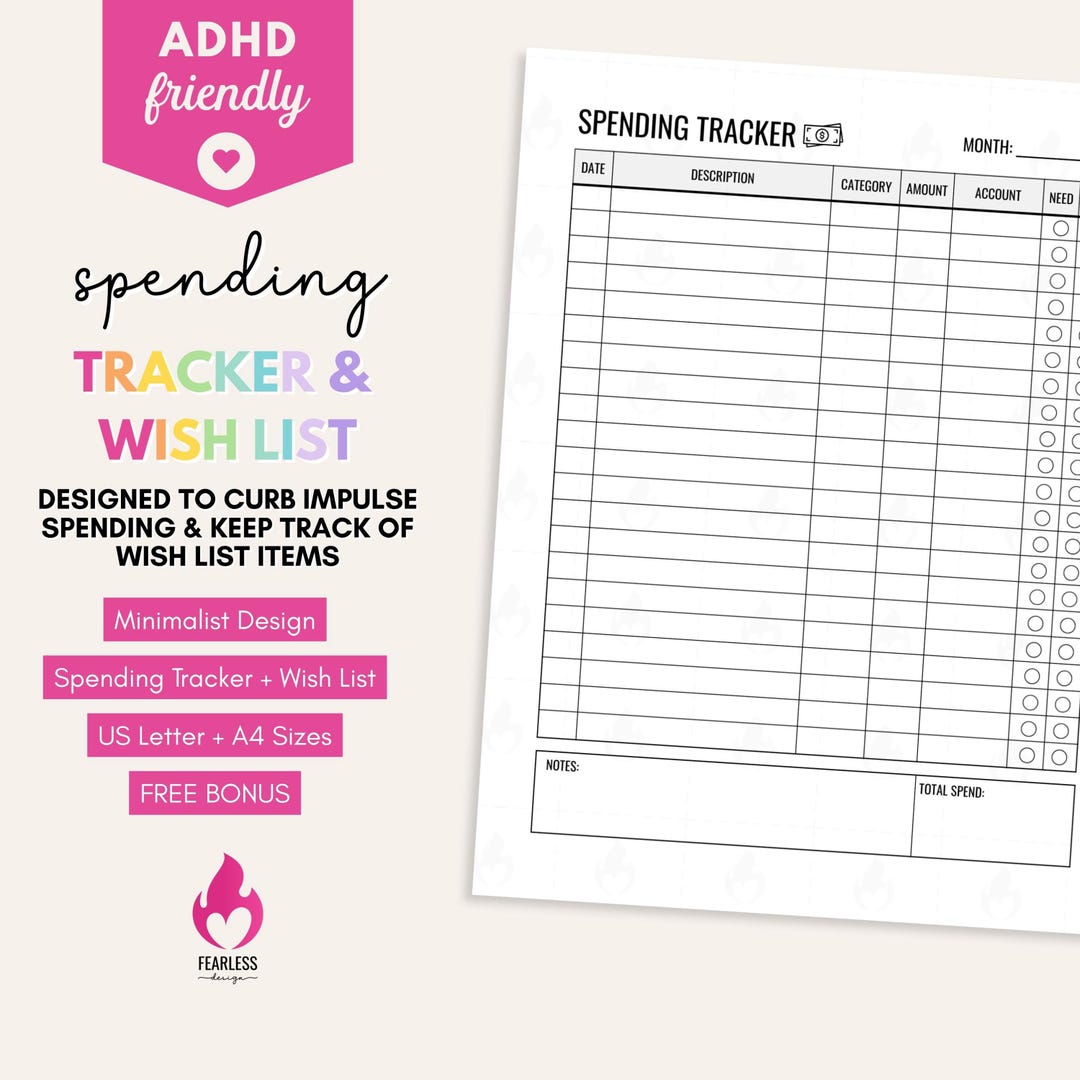 Spending Tracker | Adult ADHD Printable | Needs Vs. Wants Shopping Wish ...