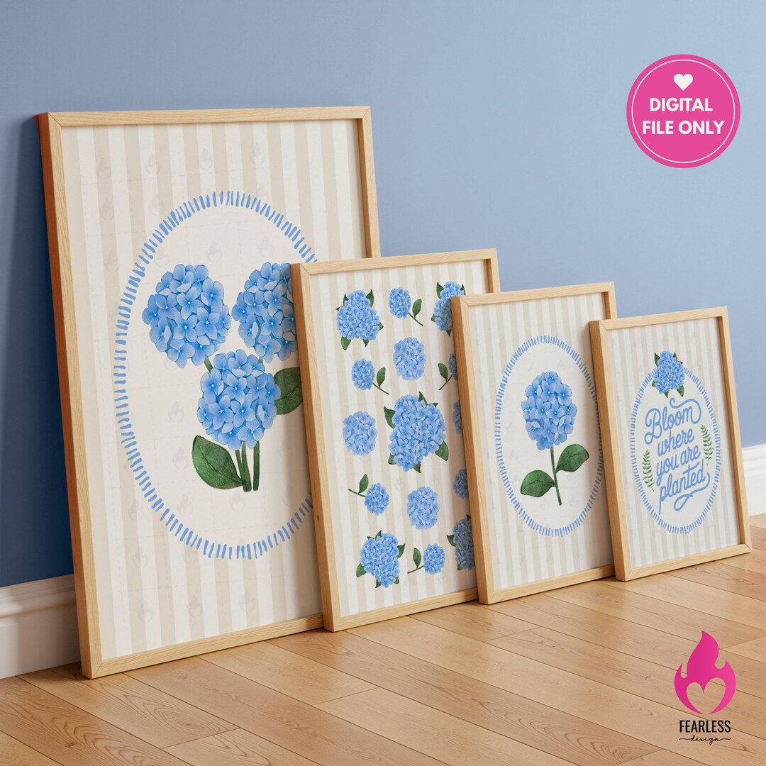 Blue Hydrangea Gallery Wall Bundle, Preppy Apartment Art, Cute Y2K ...