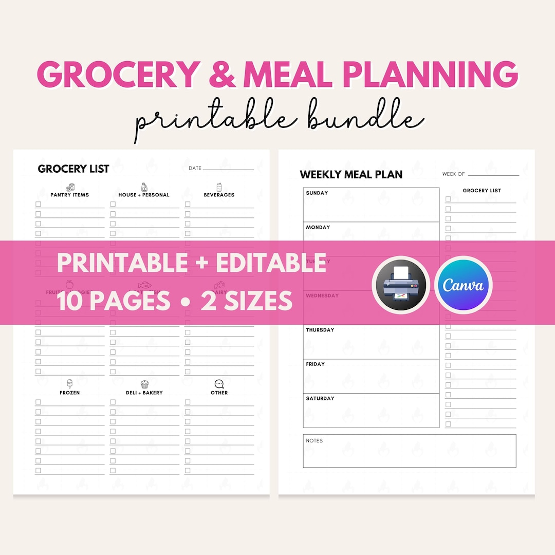 Meal Planning & Grocery List Bundle | Printable Grocery List ...